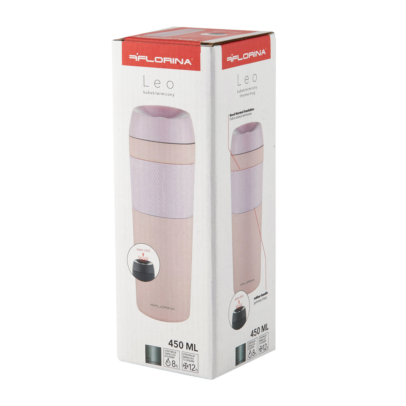 Kubek termiczny ze stali nierdzewnej Florina Leo różowy 450 ml - Florina | Sklep EMPIK.COM
